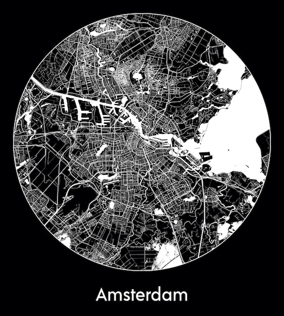 Intricate Monochrome Map of the Vibrant City of Amsterdam | Jiffy Designs