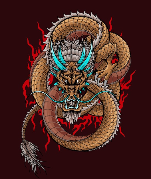 Ferocious Serpentine Dragon Wielding Mystical Blade Amidst Fiery ...