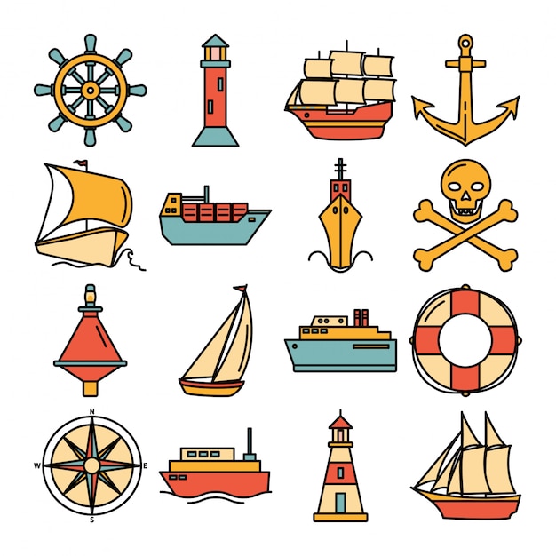 Vibrant Maritime Icons: A Diverse Collection of Nautical Symbols ...