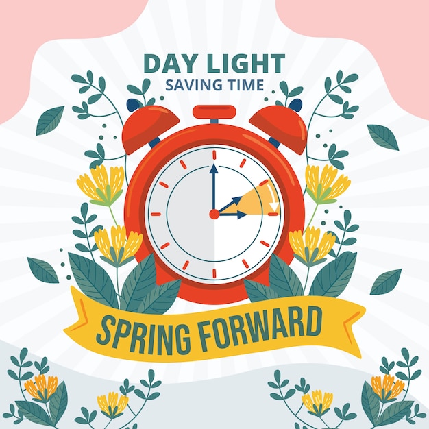 Daylight Saving Time Spring Forward Floral Clock Illustration | Jiffy ...