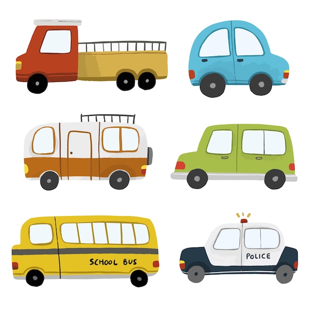 Colorful Cartoon Vehicles: Trucks, Cars, and a School Bus | Jiffy Designs
