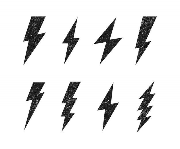 Powerful Thunderbolt Symbols in Grunge Black and White | Jiffy Designs