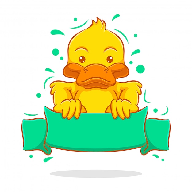 Cheerful Cartoon Duck Peeking from Green Banner | Jiffy Designs
