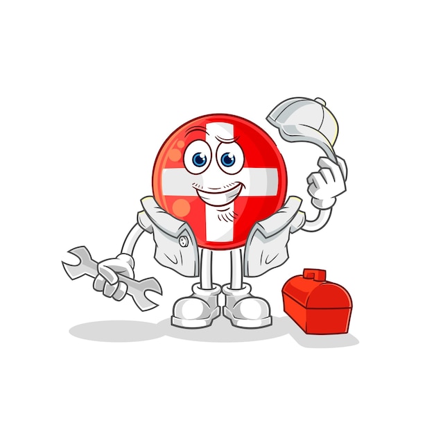 Friendly Auto Repair Mascot Holding Wrench and Tool Box | Jiffy Designs