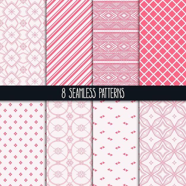 Elegant Collection of 8 Seamless Pink Geometric Patterns | Jiffy Designs