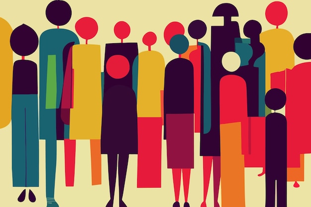 Vibrant Crowd of Stylized Human Figures in Geometric Shapes | Jiffy Designs