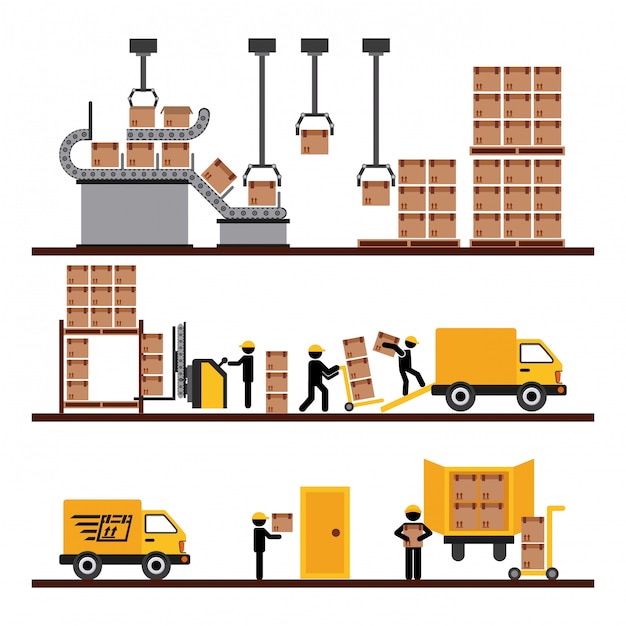 Detailed Factory Machinery and Logistics Operations Illustration ...