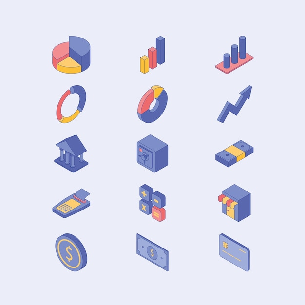 Vibrant Isometric Data Visualization Icons for Infographic Design ...