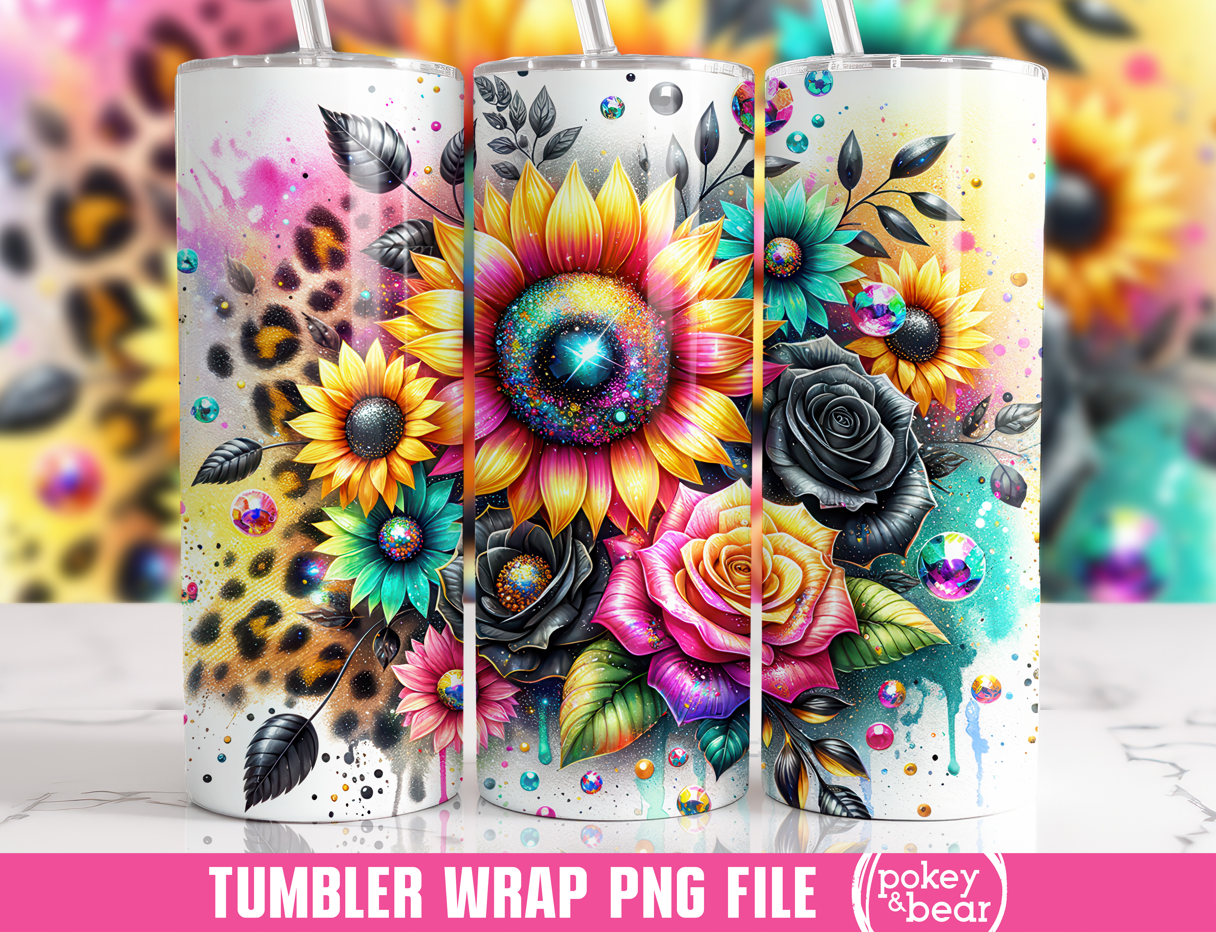 Vibrant Floral Fusion with Sunflowers and Roses in Kaleidoscopic Colors ...