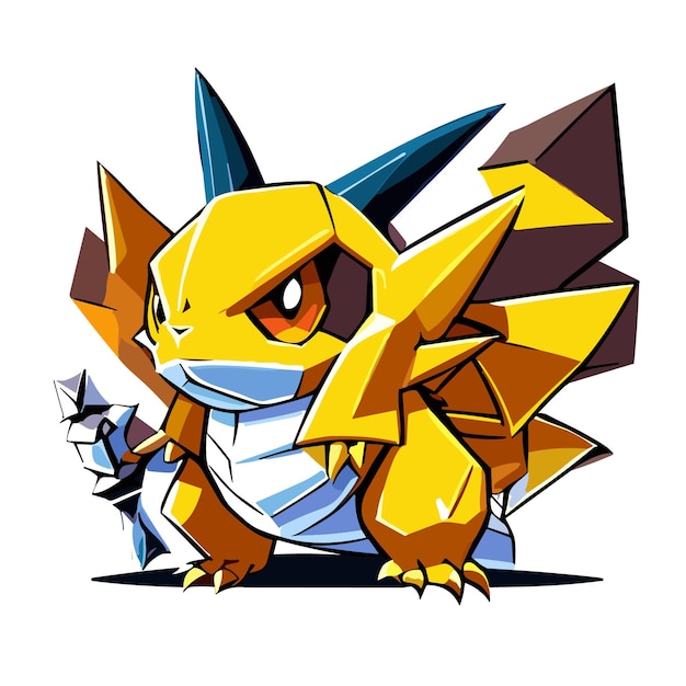 Vibrant Geometric Pokémon Illustration with Fiery Accents | Jiffy Designs