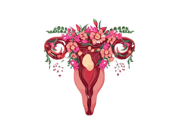 Vibrant Floral Uterus Illustration with Botanical Accents | Jiffy Designs