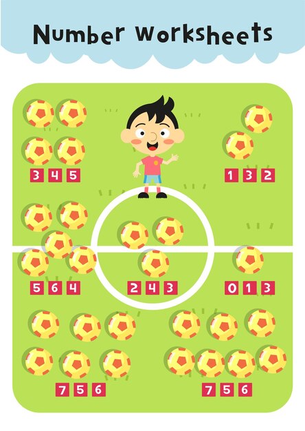 Cheerful Boy Counting Colorful Flowers on Number Worksheets | Jiffy Designs