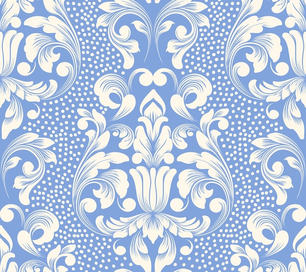 Elegant Floral Damask Pattern in Soft Blue and White | Jiffy Designs