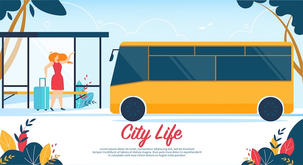 Vibrant Cityscape: A Bustling Bus Stop Scene | Jiffy Designs