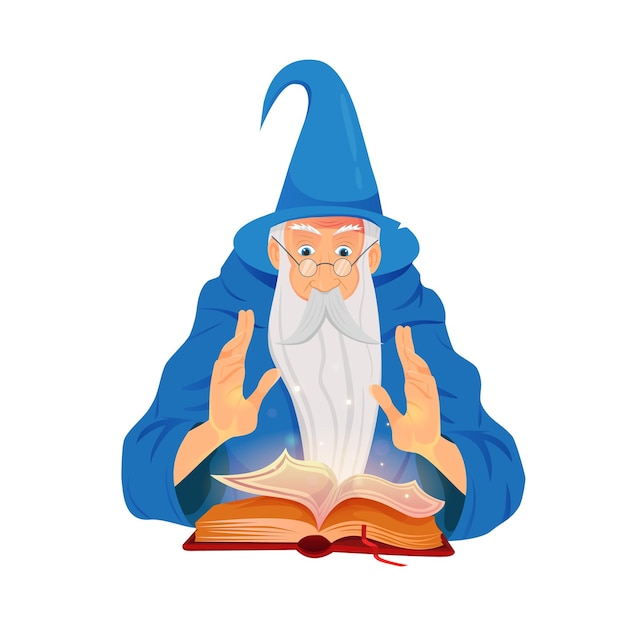 Wise Wizard Reading Ancient Tome in Flowing Blue Robes | Jiffy Designs