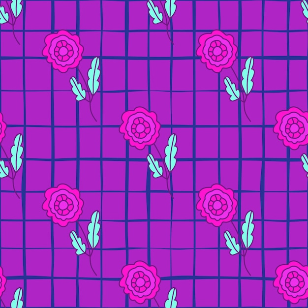 Vibrant Floral Grid Pattern with Roses and Leaves | Jiffy Designs