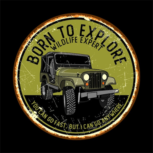 Vintage Jeep Exploration Badge with Rugged Terrain Illustration | Jiffy ...