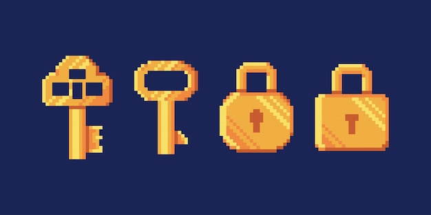 Retro Pixel Art Icons: Keys, Locks, and Security Symbols | Jiffy Designs