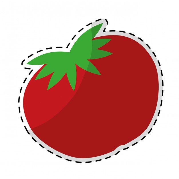 Vibrant Tomato Illustration with Dashed Outline and Green Leaves ...