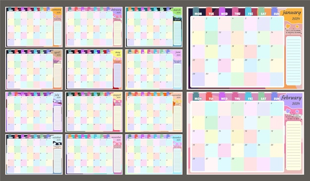 Vibrant Pastel Calendars with Colorful Grid Layouts | Jiffy Designs