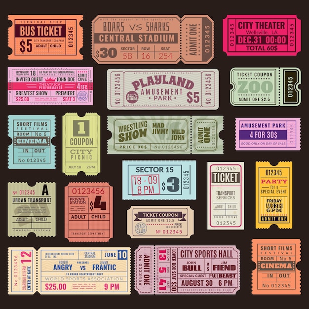 Vintage Ticket Stubs: Diverse Events and Experiences | Jiffy Designs
