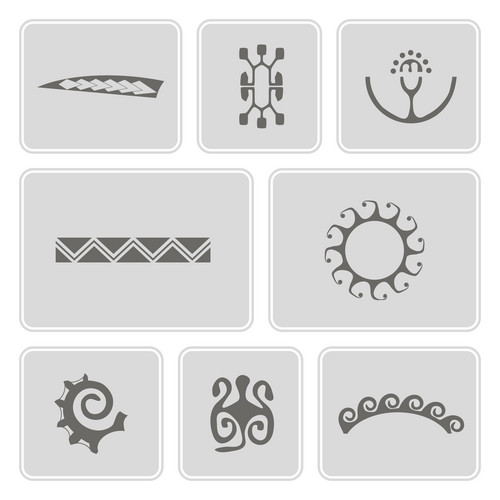 Set Of Monochrome Icons With Polynesian Tattoo Symbols | Jiffy Designs