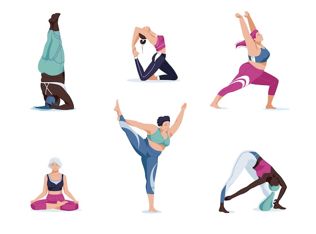 Diverse Yoga Poses and Postures in Vibrant Colors | Jiffy Designs