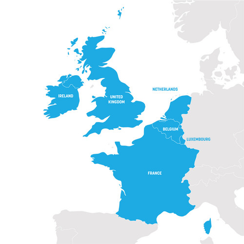 West Europe Region. Map Of Countries In Western Europe. Vector ...