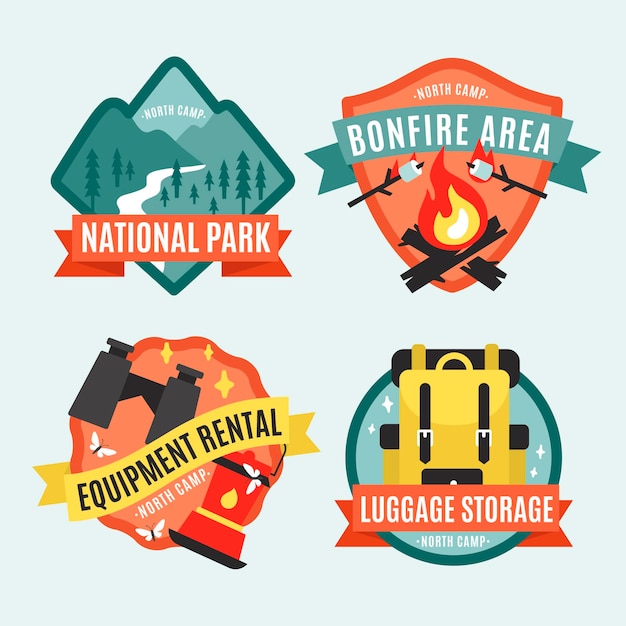 Vibrant Outdoor Adventure Emblems for Bonfire Area and National Park ...