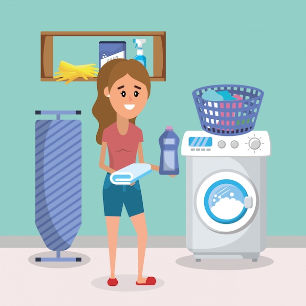 Boy Doing Laundry in Cozy Cartoon Illustration | Jiffy Designs