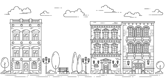 Ornate Townhouse Facades Line Art Illustration | Jiffy Designs