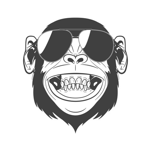 Monochrome Monkey With Sunglasses Isolated On White Background. Vector ...