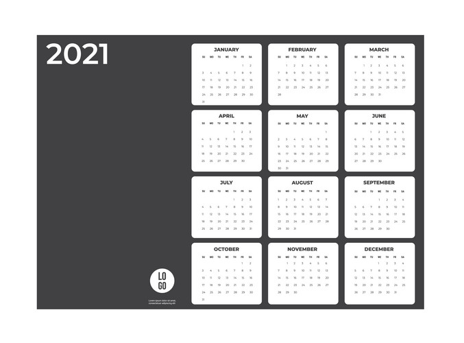 2020 Calendar Illustration. Template. Mock Up Week Starts Sunday ...