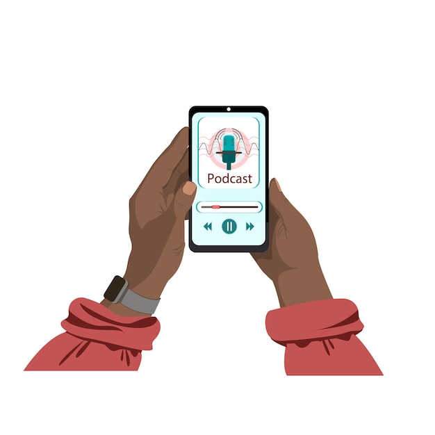 Hands Holding Smartphone with Podcast App Interface | Jiffy Designs