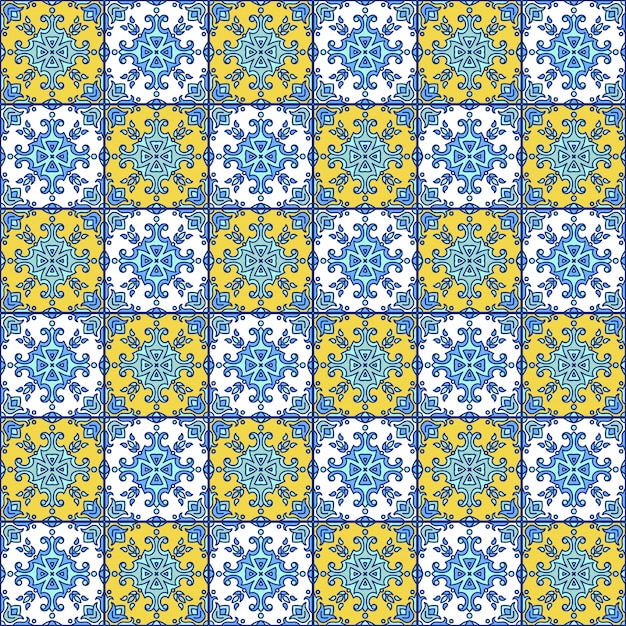 Vibrant Floral Tiles Pattern in Blue and Yellow Hues | Jiffy Designs