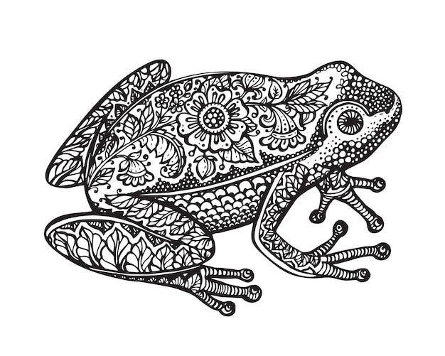 Intricate Floral Frog: A Detailed Monochrome Masterpiece | Jiffy Designs