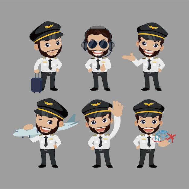 Charming Collection of Cheerful Pilot Cartoon Characters | Jiffy Designs