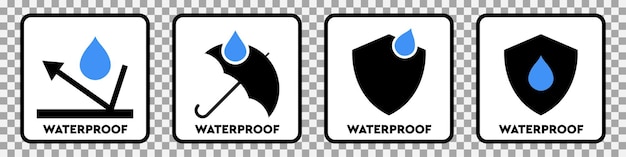 Waterproof Symbols: Raindrop, Shield, and Umbrella Icons | Jiffy Designs
