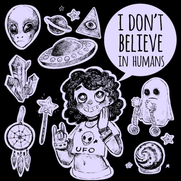 Whimsical Alien Encounter with Mystical Symbols and Skepticism | Jiffy ...