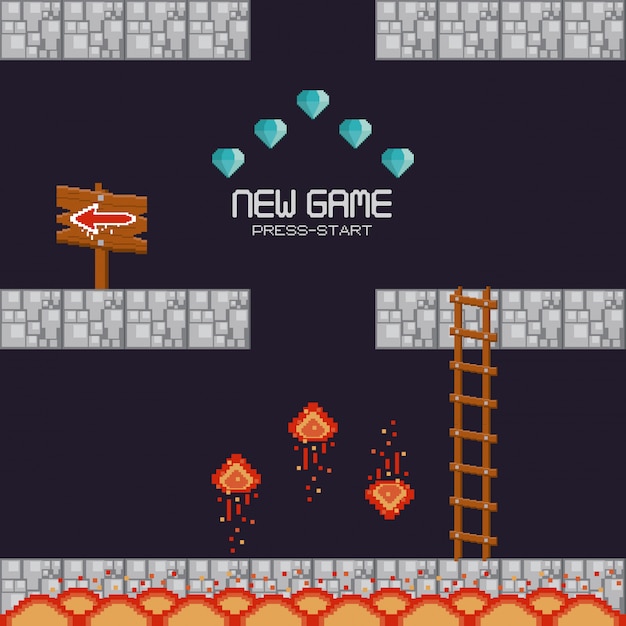 Retro-Inspired Video Game Level with 'New Game' Prompt | Jiffy Designs