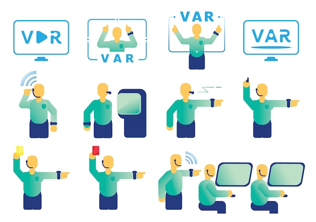Diverse Collection of VAR Icons Depicting Soccer Referee Signals ...