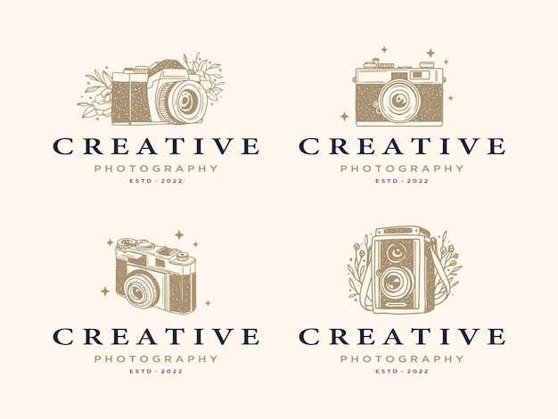 Vintage Camera Logos with Floral Accents and Typography | Jiffy Designs