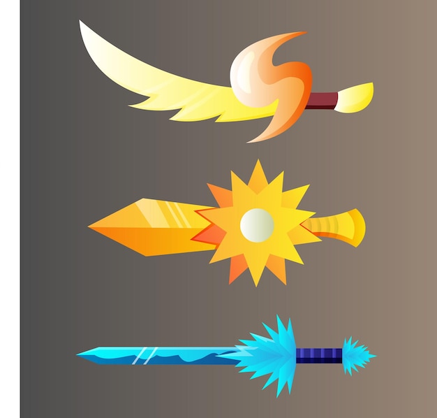 Vibrant Mythical Symbols: Winged Orb, Radiant Sun, and Striking Arrow ...