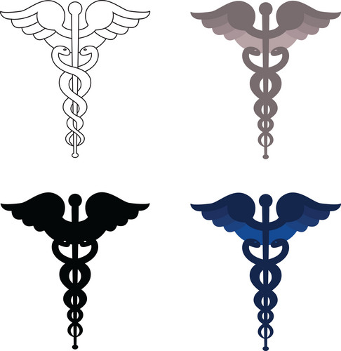 Four Versions Of Caduceus, An Outline, Black, Gray And Blue. | Jiffy ...