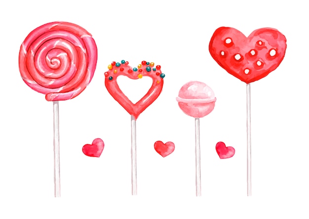 Vibrant Lollipops and Heart-Shaped Candies in Watercolor | Jiffy Designs