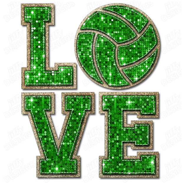 'LOVE' Volleyball Sparkle in Emerald Green and Silver | Jiffy Designs