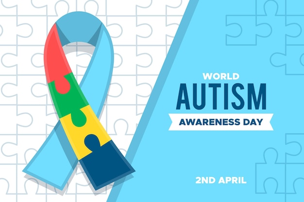 Vibrant Autism Awareness Ribbon on Puzzle Background | Jiffy Designs