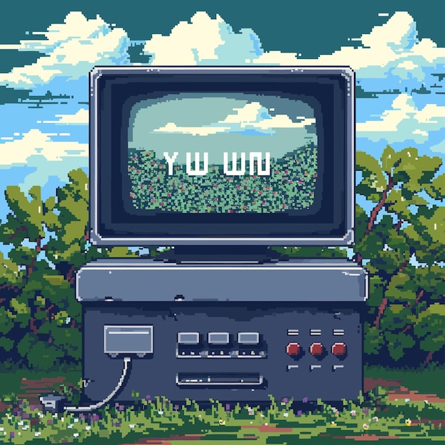 Retro Laptop Showcasing Lush Outdoor Landscape | Jiffy Designs