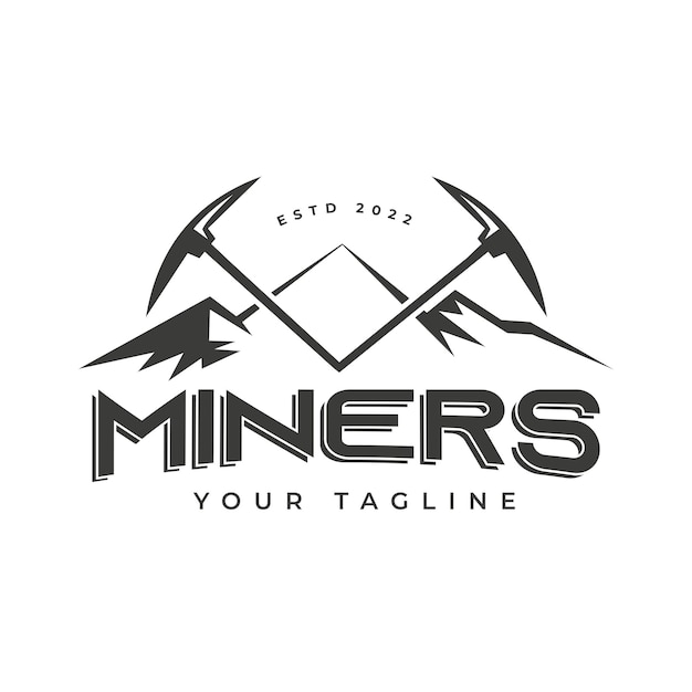 Rugged Mountain Miners Logo with Crossed Pickaxes | Jiffy Designs