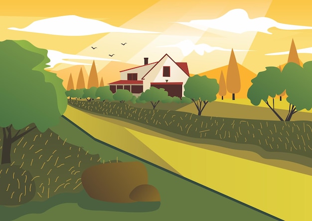 Serene Countryside Landscape with Cozy Farmhouse | Jiffy Designs